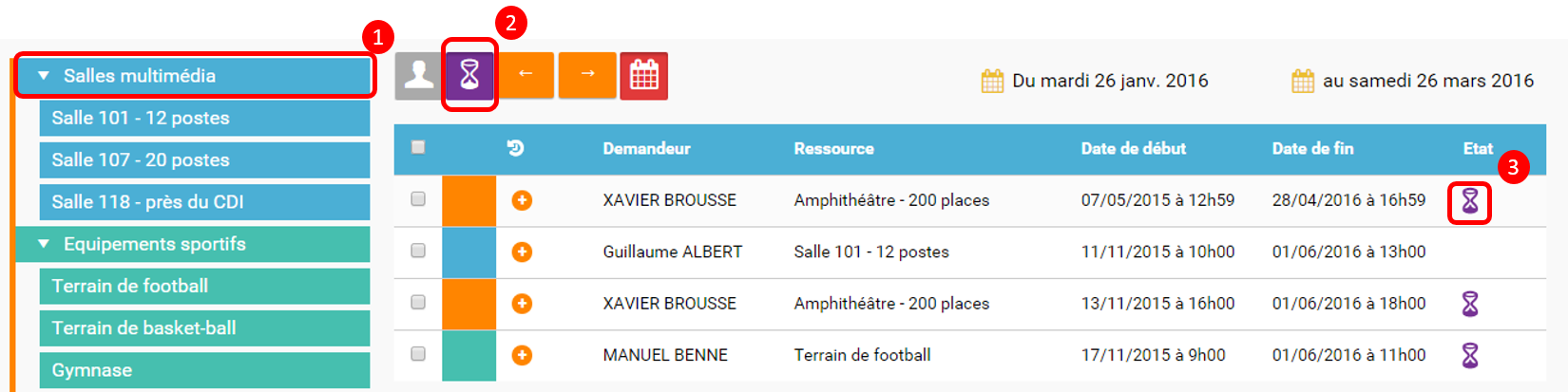 Valider une réservation de ressources – Accueil
