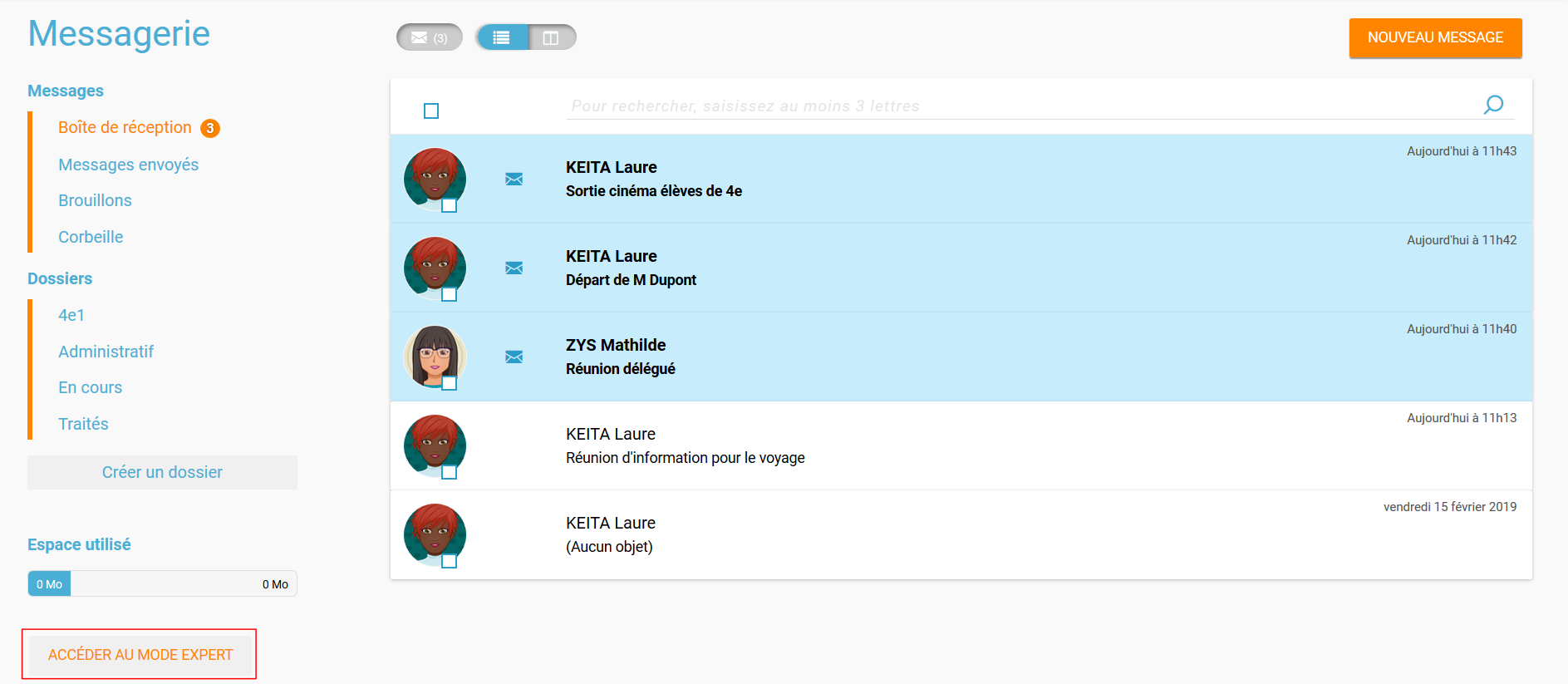 Accéder au mode expert via Zimbra – Accueil