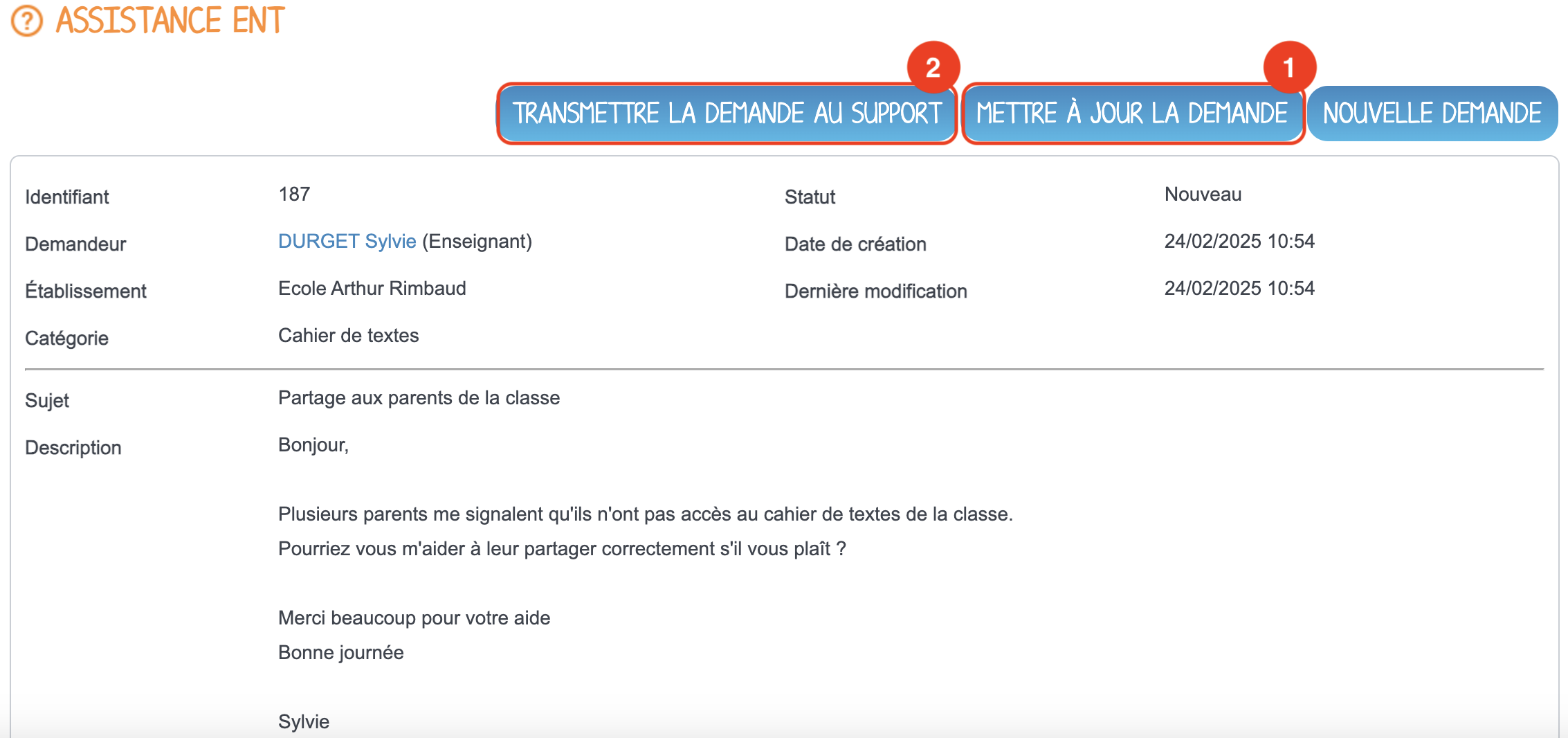 Traiter une demande de support – Accueil