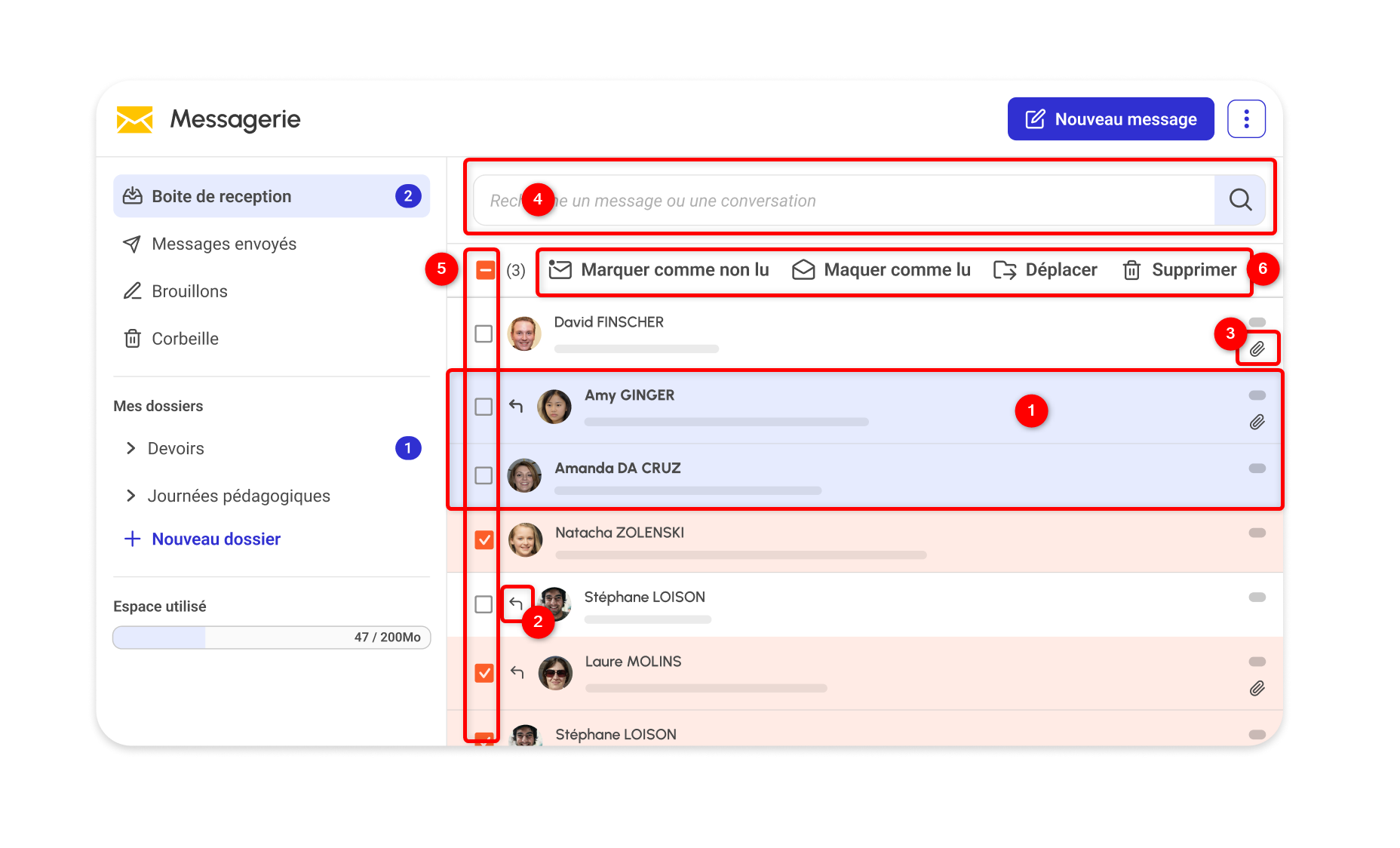 Visualiser mes messages reçus dans la Messagerie – Accueil